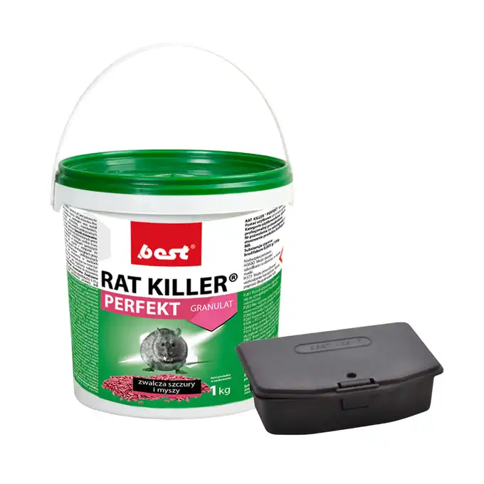 Rat Killer Perfekt granulat 1 kg + Karmnik deratyzacyjny na myszy